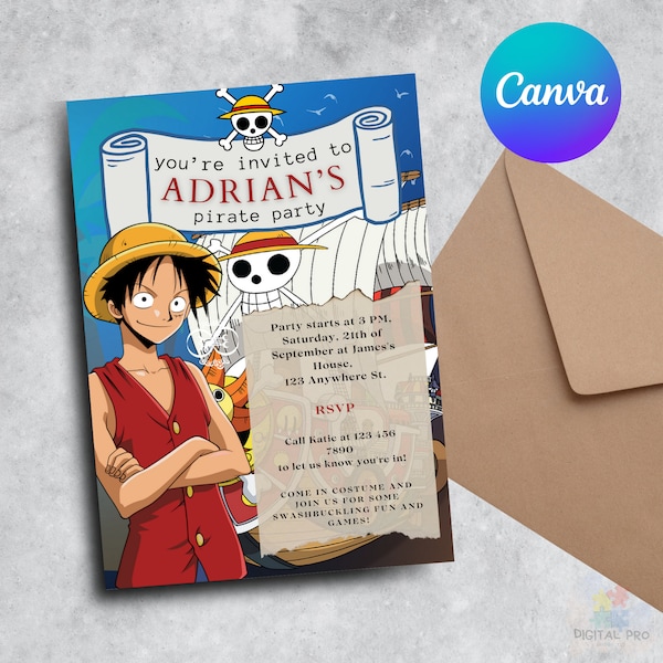 One Piece Birthday Invitations - Etsy