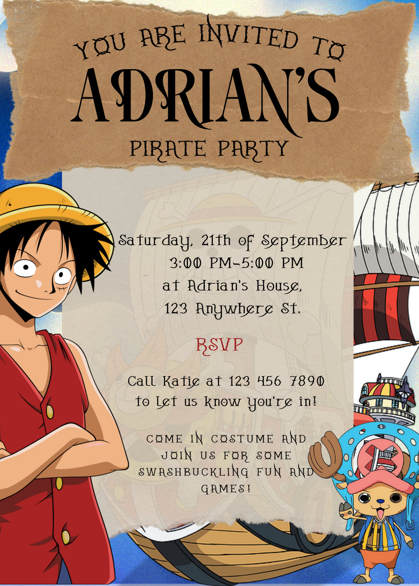 Editable Manga Anime Birthday Invitation Boys Manga Party Invitation ...