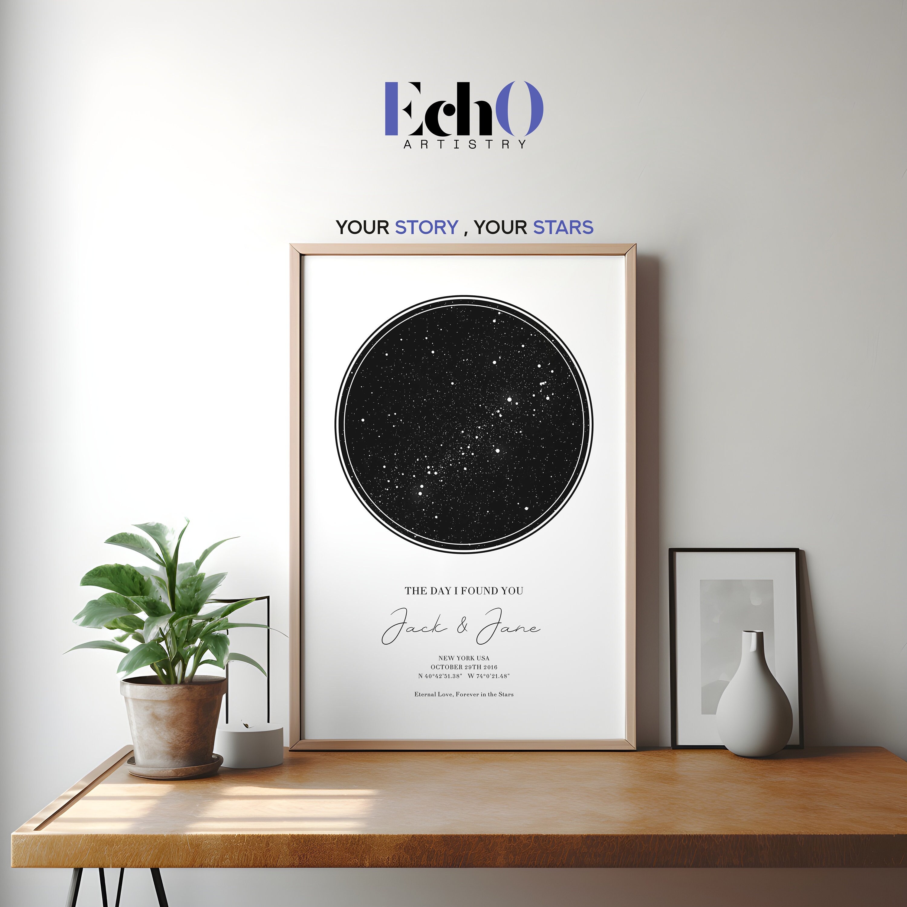 Digital Custom Star Map, Constellation Map, Star Map by Date ...