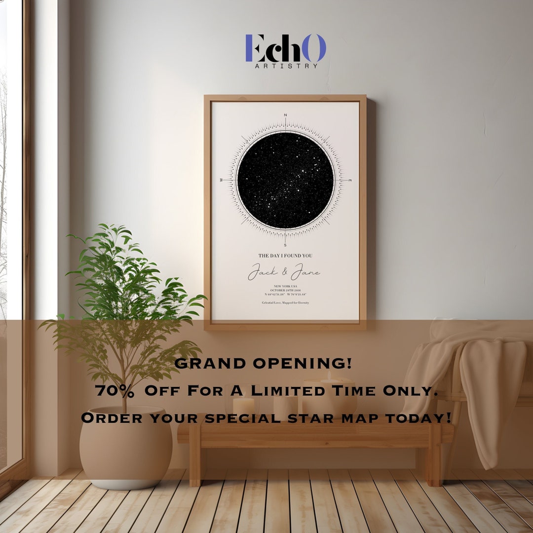 Digital Custom Star Map, Constellation Map, Star Map by Date ...
