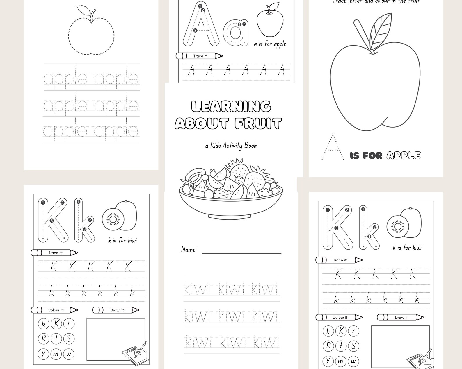 Fruit Activity Pages, Fruit Coloring Pages, Fruit Activity Book for ...