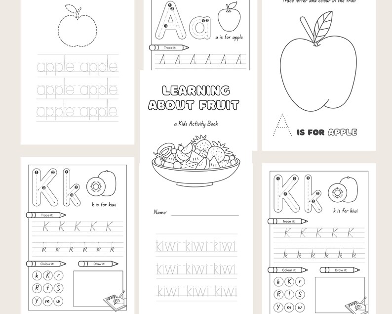 Fruit Activity Pages, Fruit Coloring Pages, Fruit Activity Book for ...