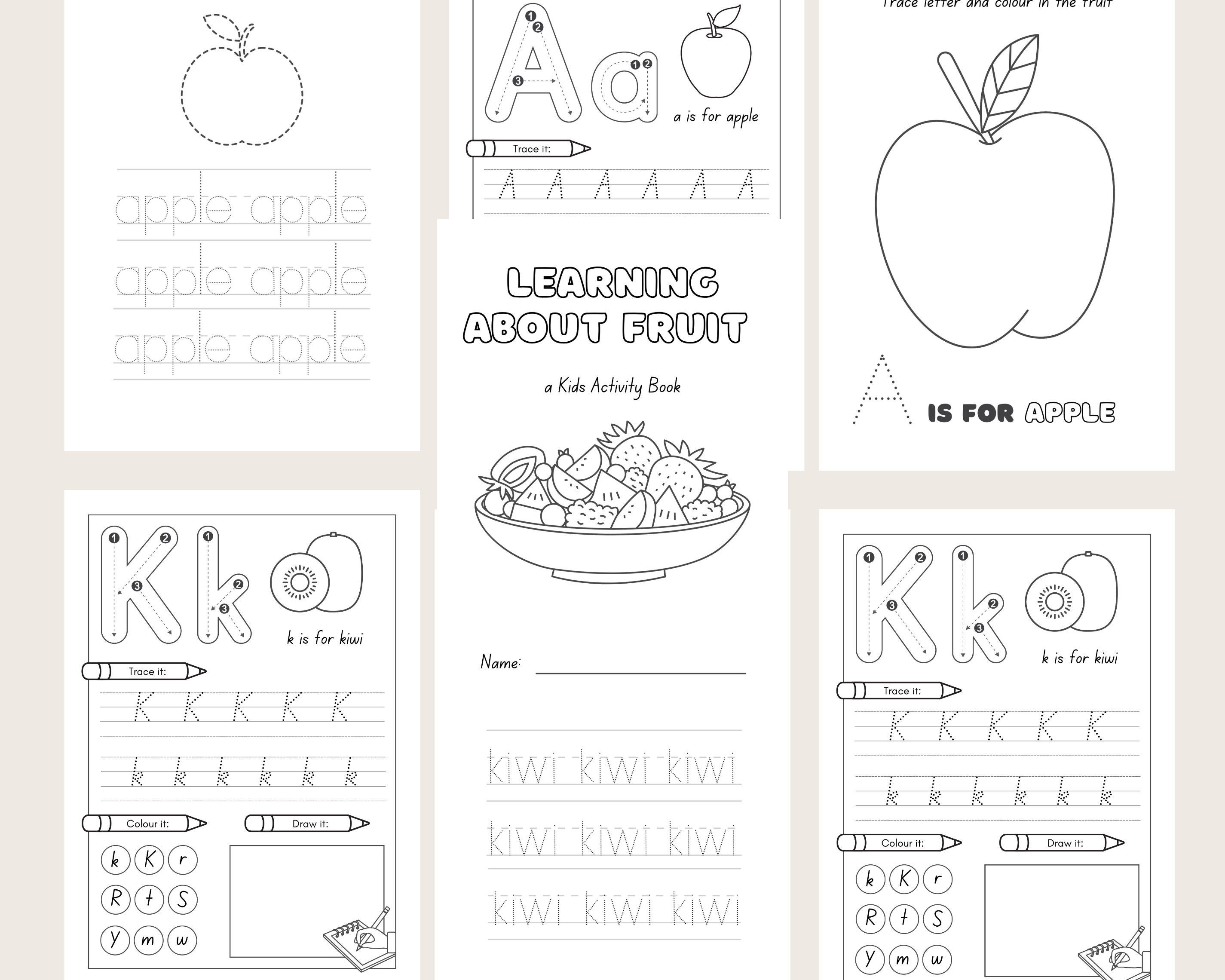 Fruit Activity Pages, Fruit Coloring Pages, Fruit Activity Book for ...