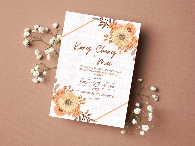 Fall Themed Hmong Wedding Invitation | Txiv and Niam Invite | Digital ...