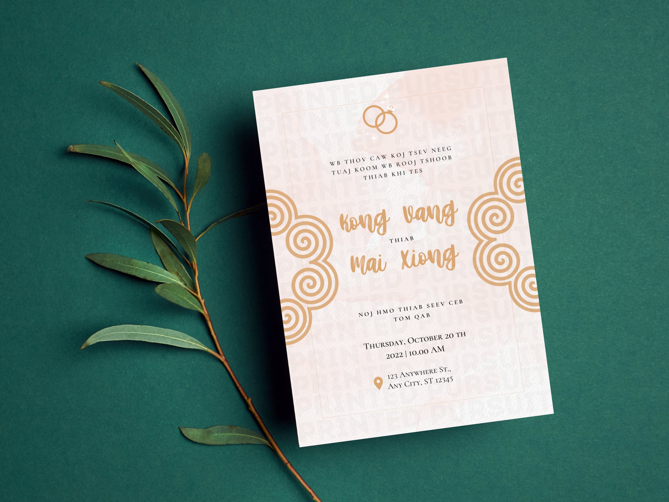 Hmong Pink Gold Elephant Pattern Wedding Invitation | Hu Plig Khi Tes ...