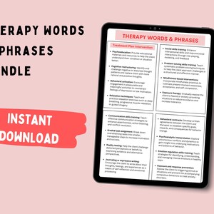 Therapy Words & Phrases Bundle, Therapy Worksheet, Therapy Notes ...