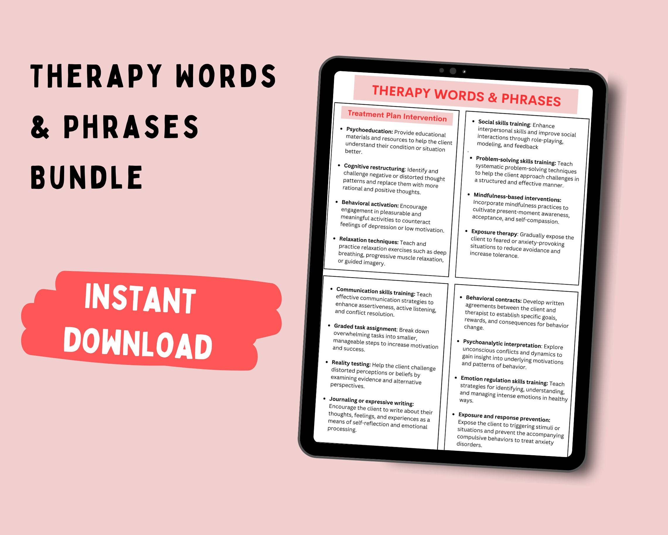 Therapy Words & Phrases Bundle, Therapy Worksheet, Therapy Notes ...