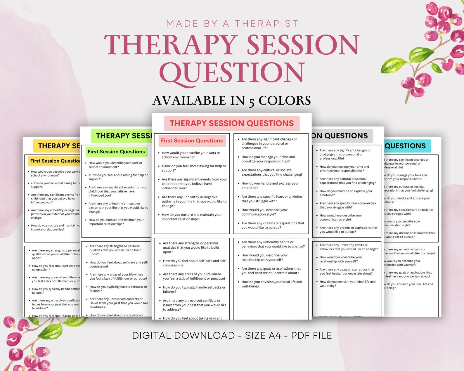 Therapy Session Questions Bundle, Therapy Counseling Notes Template ...