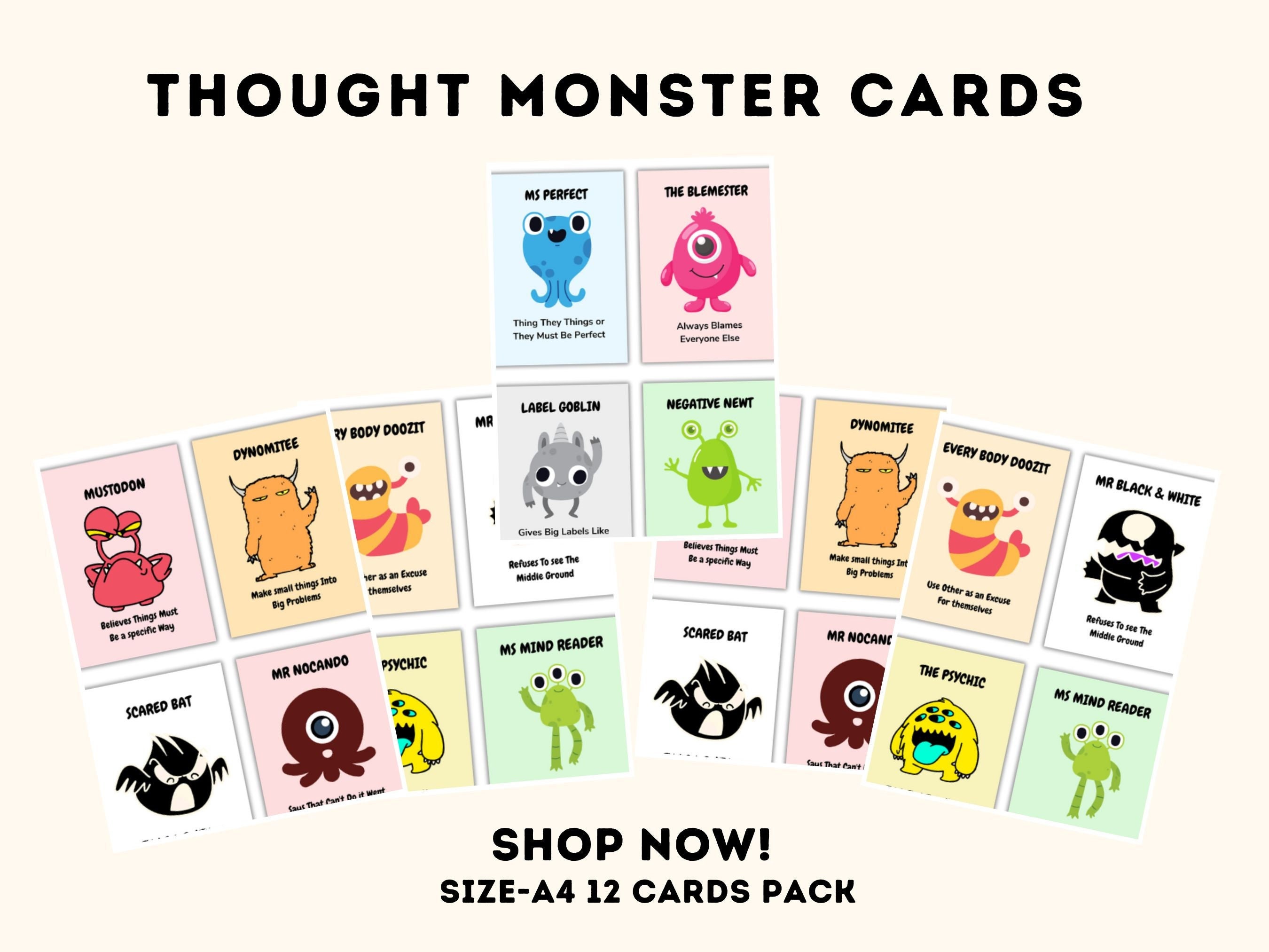 Thought Monsters Thinking Trap Cards for Kids, Children's Counselling ...