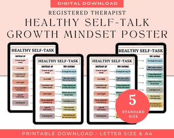 Healthy Self-talk Print, Growth Mindset Poster, Mental Health Upgrade ...