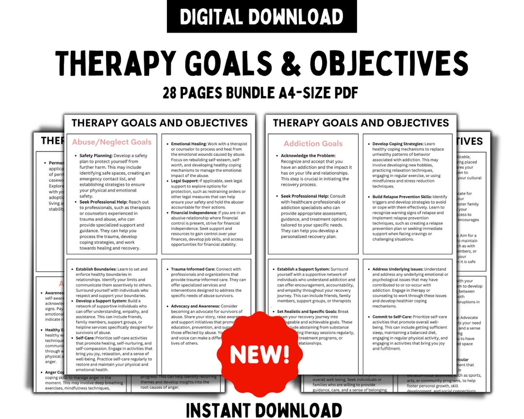 Therapy Goals and Objectives Bundle, Clinical Therapy Notes, Therapist ...