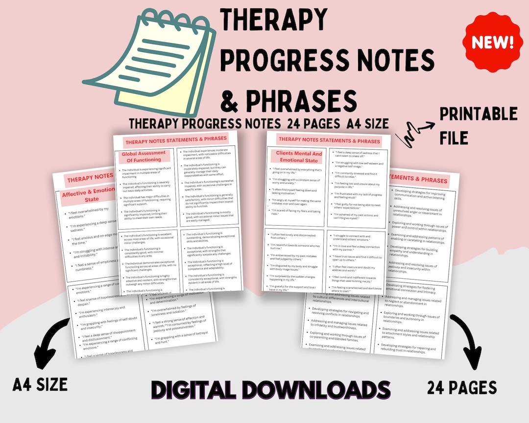 Therapy Progress Notes Cheat Sheet Phrases and Statements Counselor ...