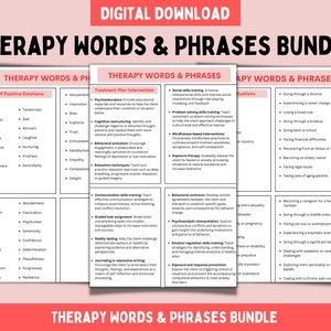 Therapy Words & Phrases Bundle, Therapy Worksheet, Therapy Notes ...