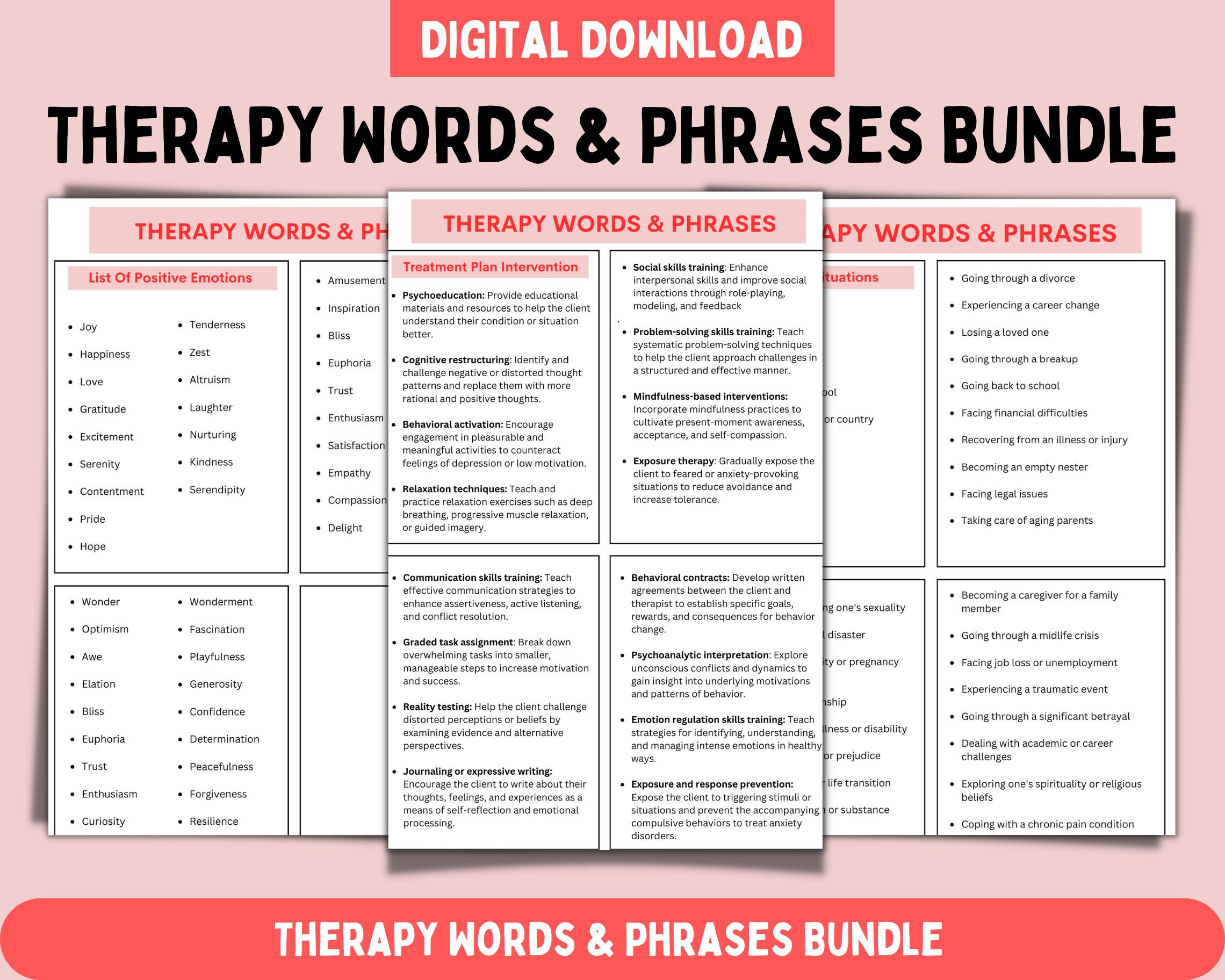 Therapy Words & Phrases Bundle, Therapy Worksheet, Therapy Notes ...