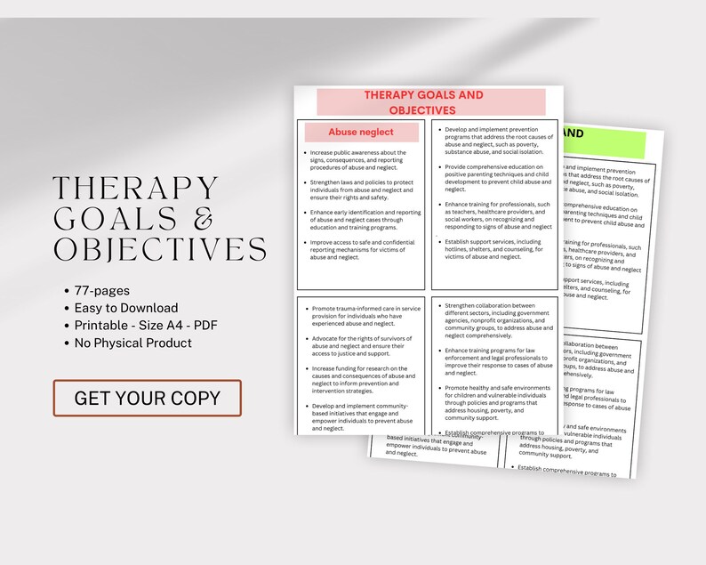 Therapy Goals and Objectives Bundle, Clinical Therapy Notes, Therapist ...