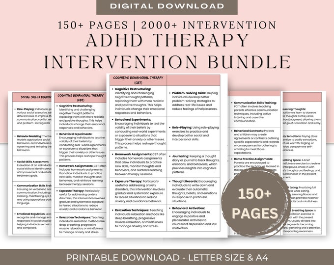 Therapy Intervention List, Therapist Progress Notes, Therapist Cheat ...