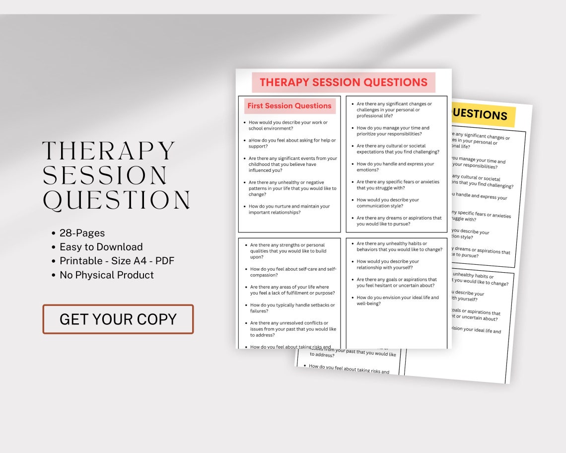 Therapy Session Questions Bundle, Therapy Counseling Notes Template ...