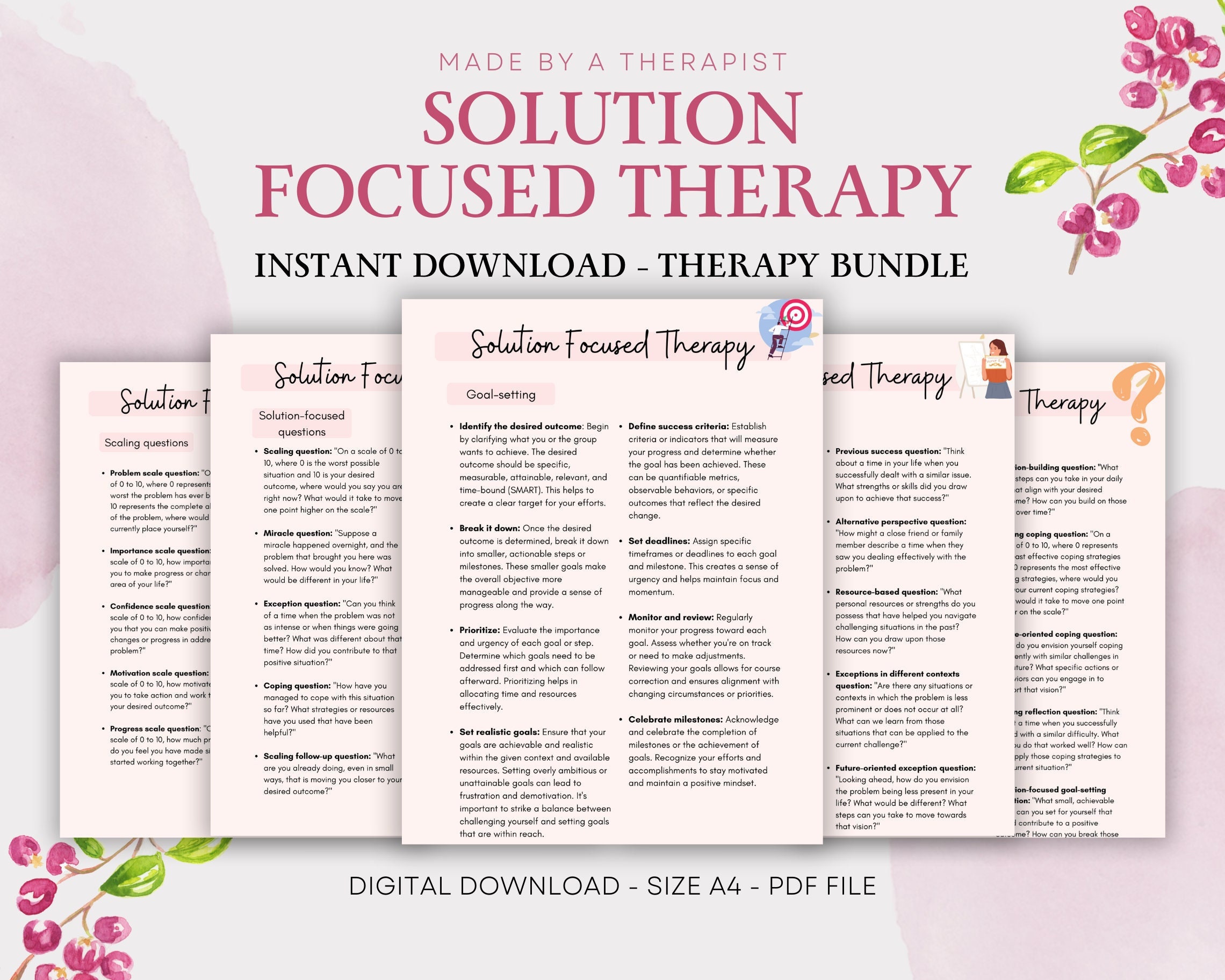 Solution Focused Therapy Questions Cheat Sheet, Therapy Session ...