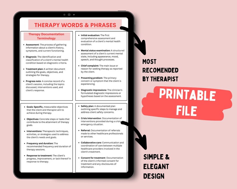 Therapy Words & Phrases Bundle, Therapy Worksheet, Therapy Notes ...