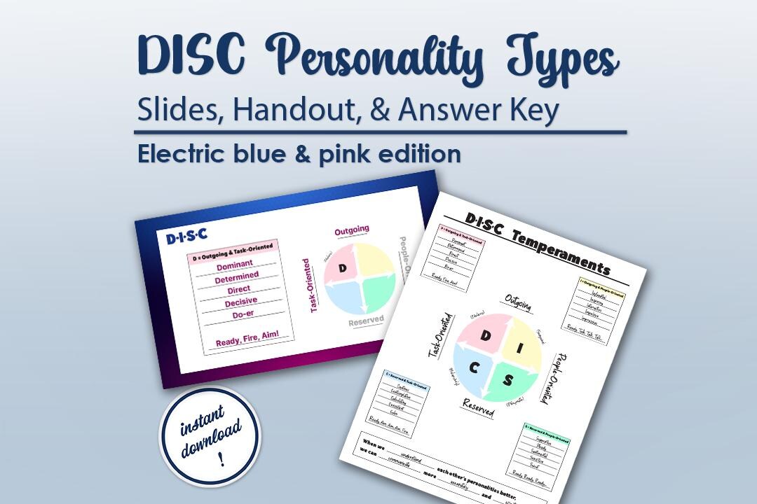 DISC Personality Types Worksheet, Answer Key & Slides: Blue and Pink ...