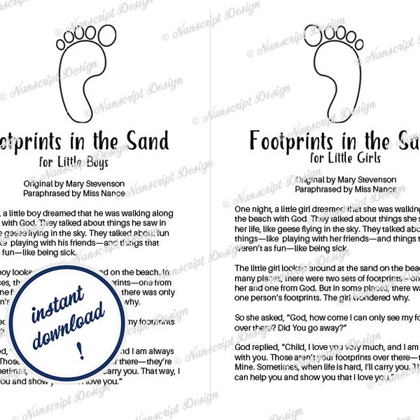Footprints in the Sand, Adapted for Little Kids - Etsy