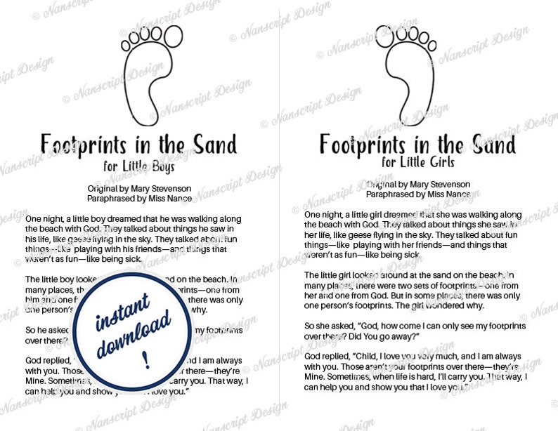 Footprints in the Sand, Adapted for Little Kids - Etsy