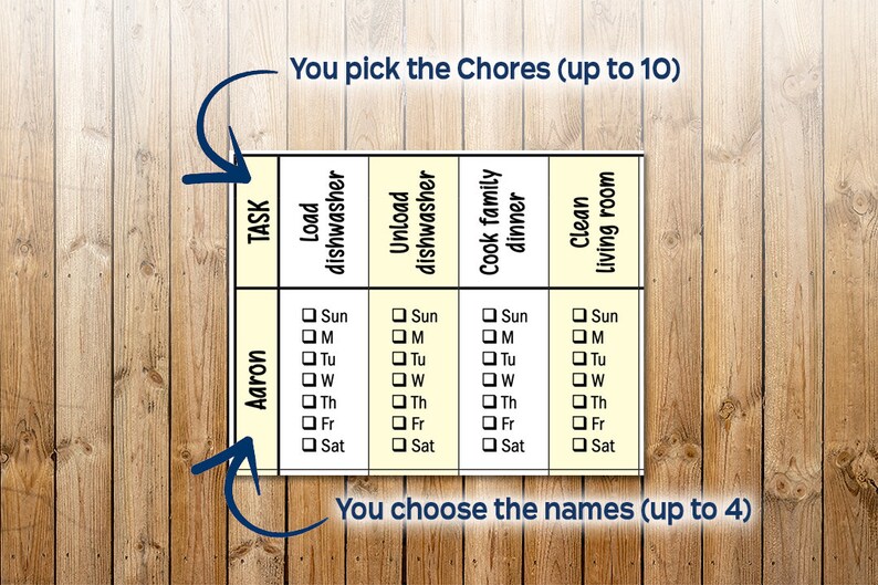 Weekly Chore Chart - Personalized - Etsy
