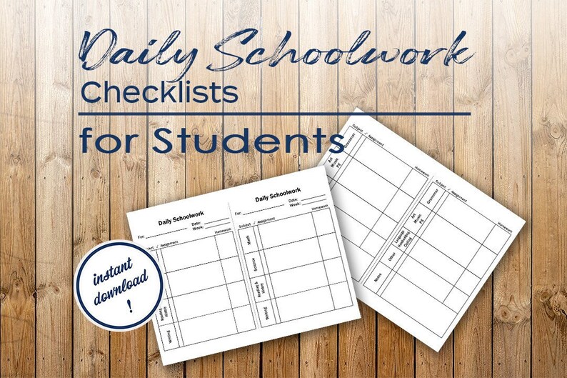 Daily Schoolwork Checklist for Students - Etsy