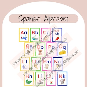 Spanish Alphabet Poster, Printable Flash Cards, US Letter and Half ...
