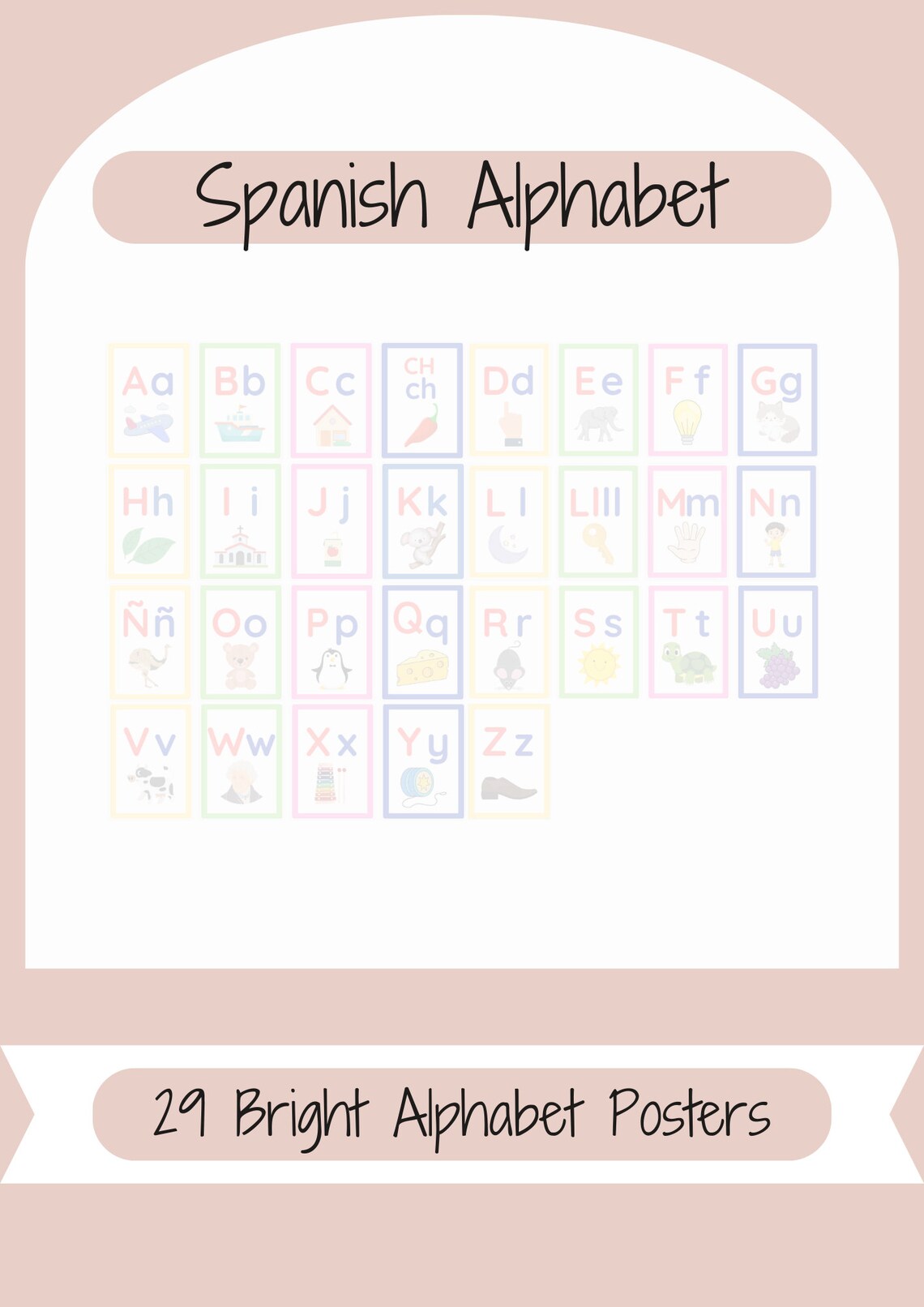 Spanish Alphabet Poster, Printable Flash Cards, US Letter and Half ...