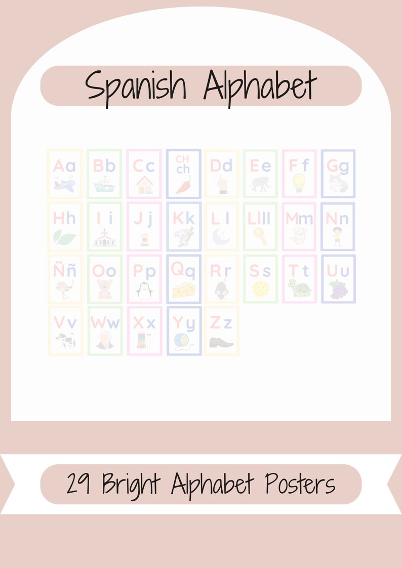 Spanish Alphabet Poster, Printable Flash Cards, US Letter and Half ...