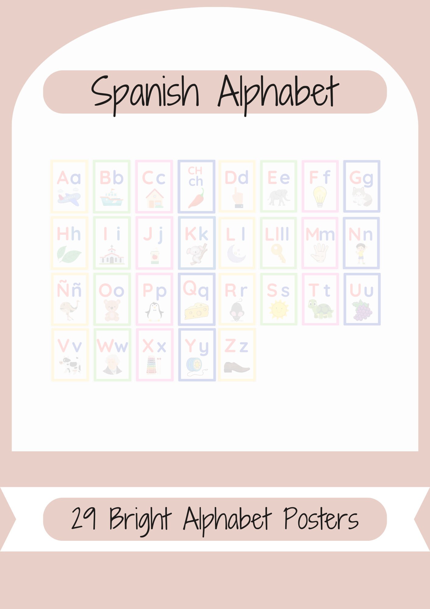 Spanish Alphabet Poster, Printable Flash Cards, US Letter and Half ...