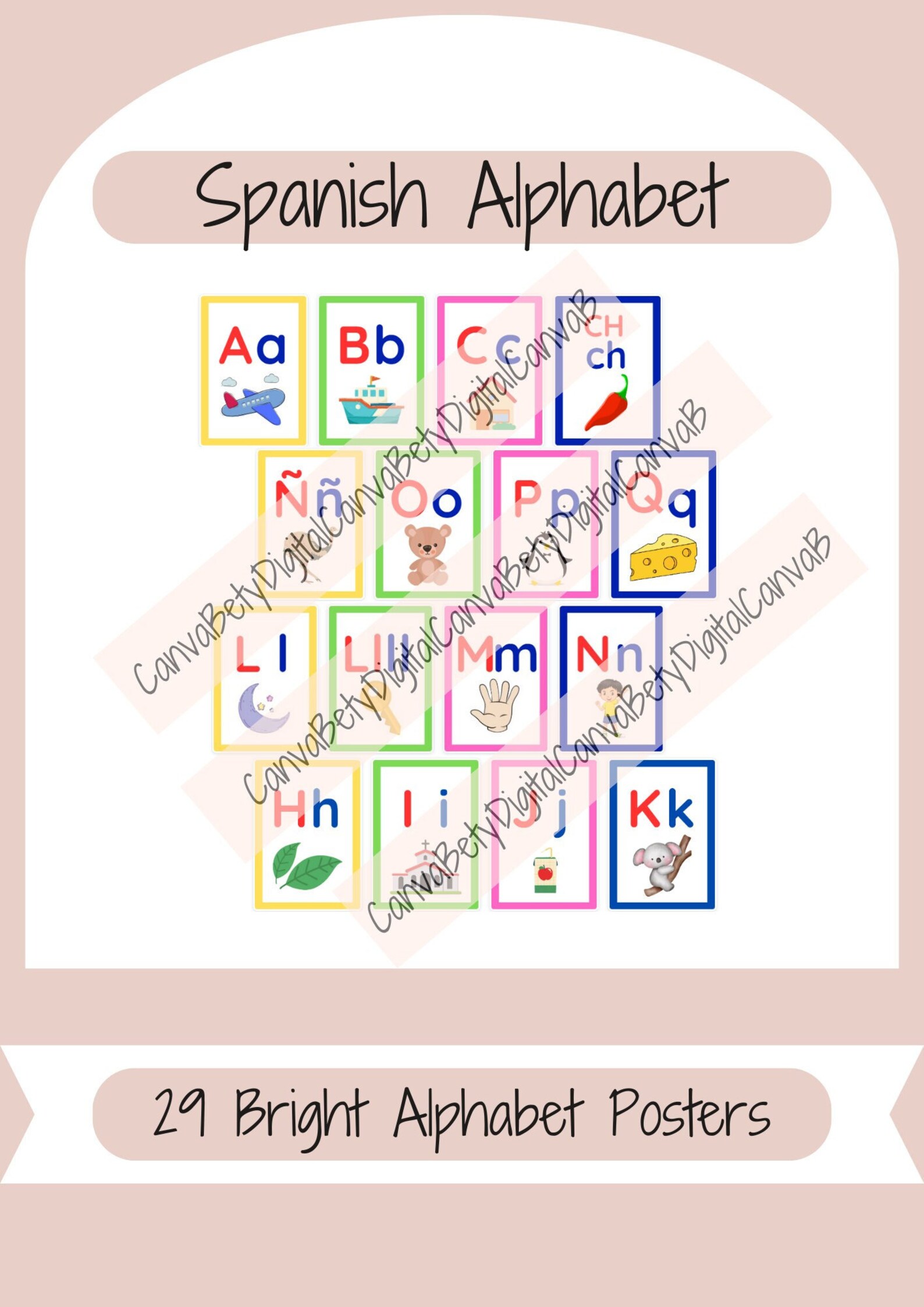 Spanish Alphabet Poster Printable Flash Cards US Letter and - Etsy