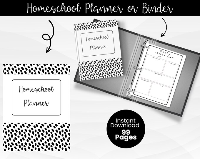 Homeschool Printable Planner, Homeschool Binder, Black and White ...