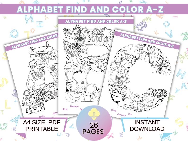 Alphabet Coloring Pages A-Z Coloring Pages Instant Download - Etsy