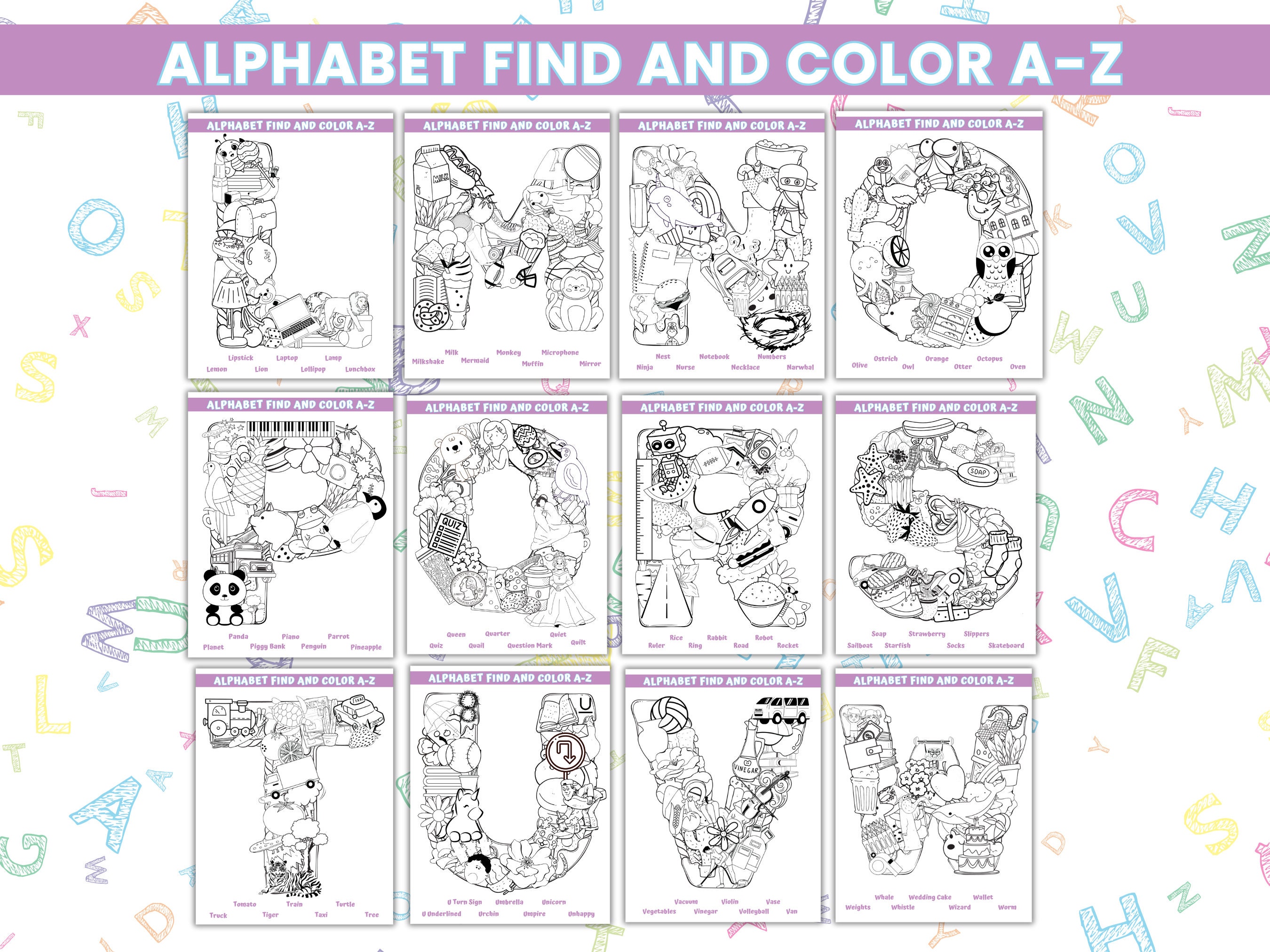 Alphabet Coloring Pages A-Z Coloring Pages Instant Download - Etsy