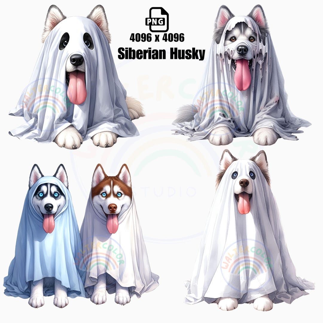 Siberian Husky Halloween PNG Cute Dog Png Husky Ghost Dogs Halloween ...