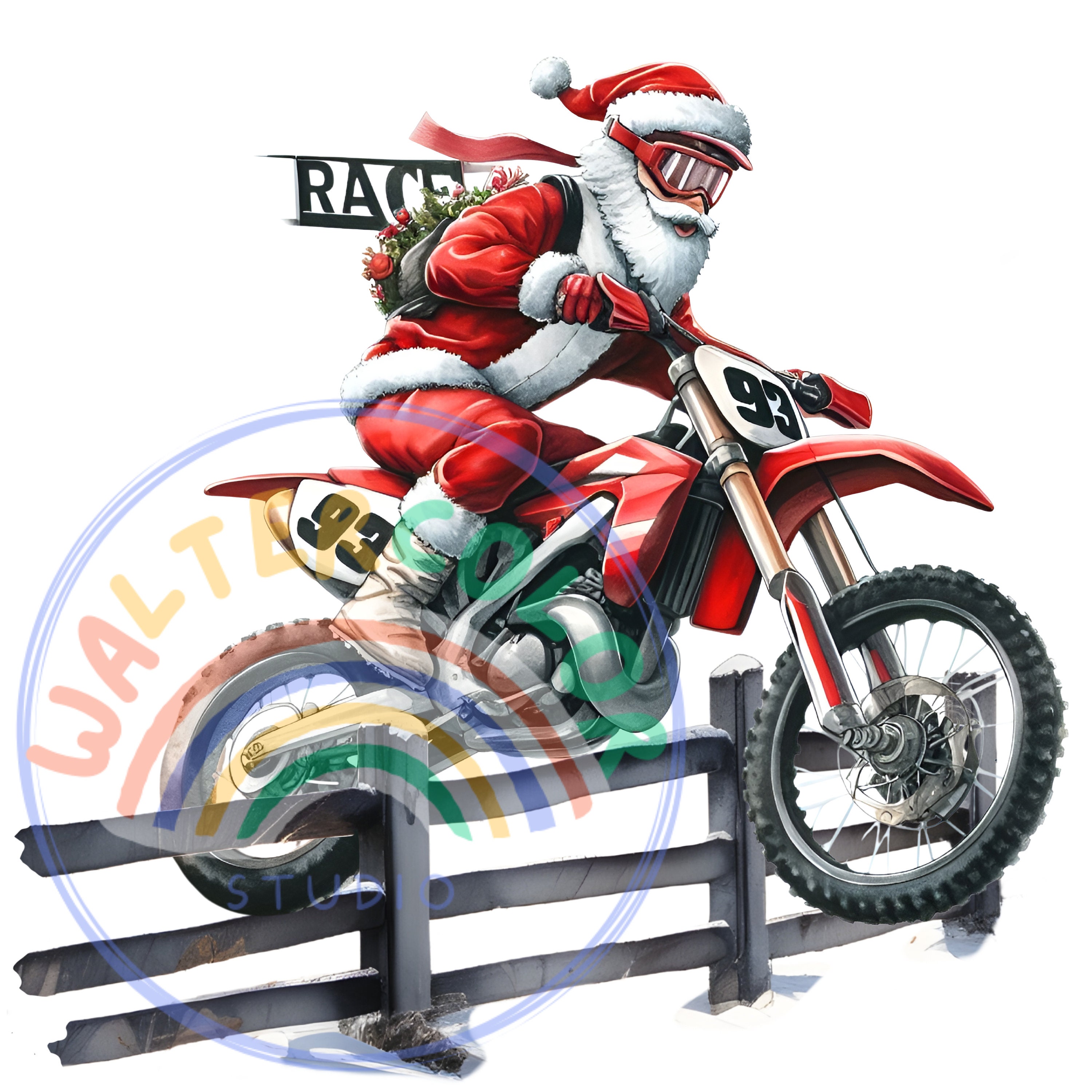 Watercolor Santa Motocross Bike Clipart (digital Download) - Etsy