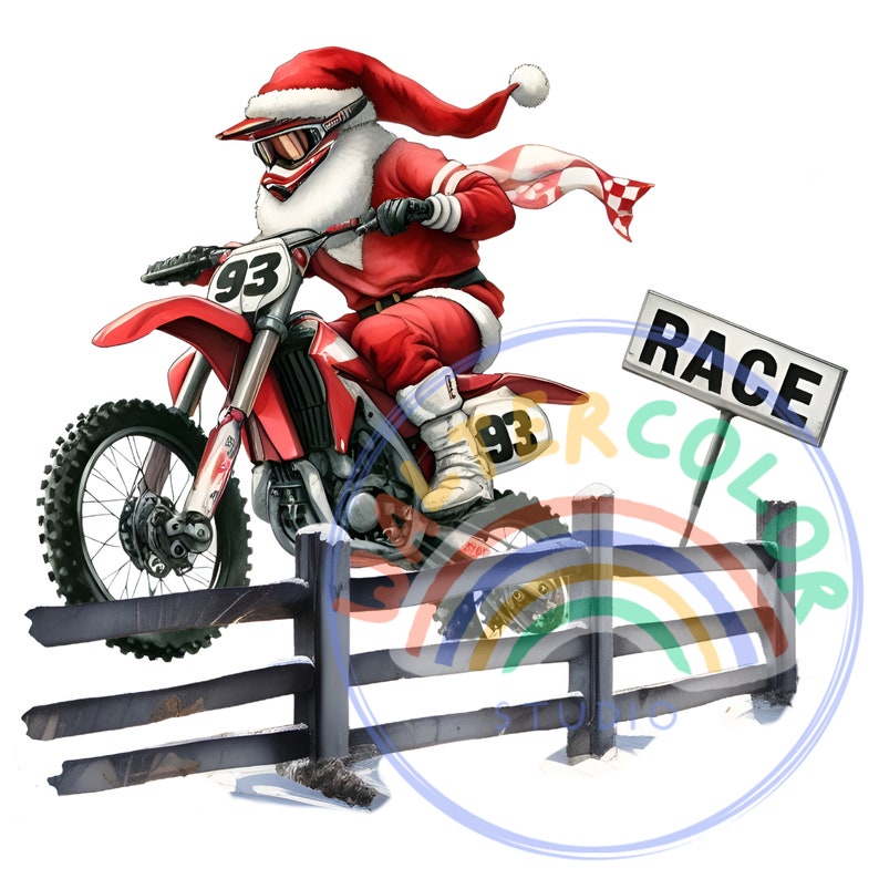 Watercolor Santa Motocross Bike Clipart (digital Download) - Etsy