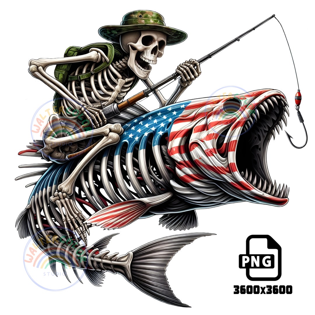 American Flag Fish Skeleton PNG: Funny Fishing Hunter (digital Download ...
