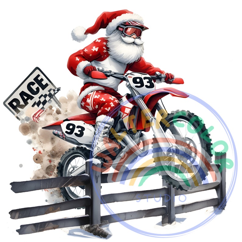 Watercolor Santa Motocross Bike Clipart (digital Download) - Etsy