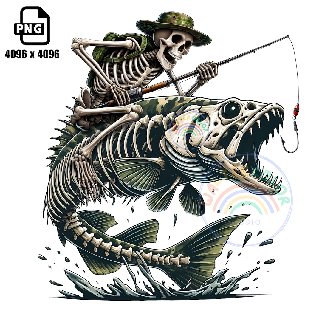 Funny Fishing Skeleton PNG: Hunter Design (digital Download) - Etsy