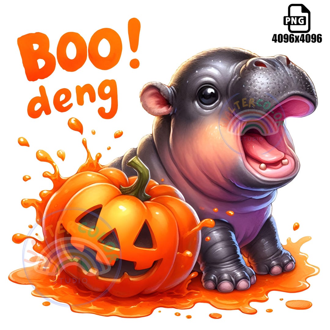 Moo Deng Halloween Hippo Moo Deng Moo Deng Png Cute Moo Deng Png Boo ...