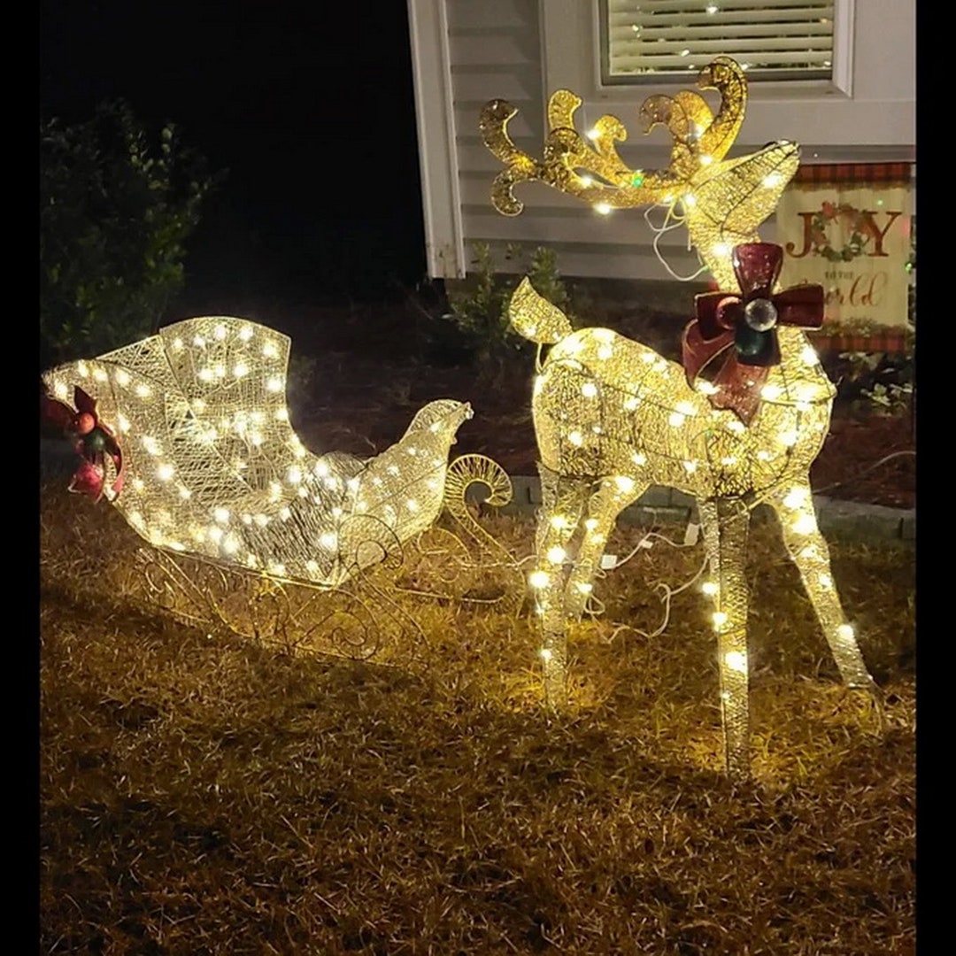 Reindeer Pulling Sleigh Lighted Display by Zacharykingshop - Etsy