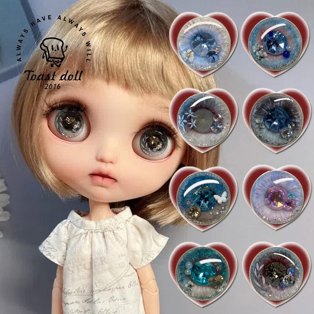 Blue Style Swarovski Crystal Blythe Eye Chips Handmade 3D Blythe Eye Chips Realistic Blythe Eye ...