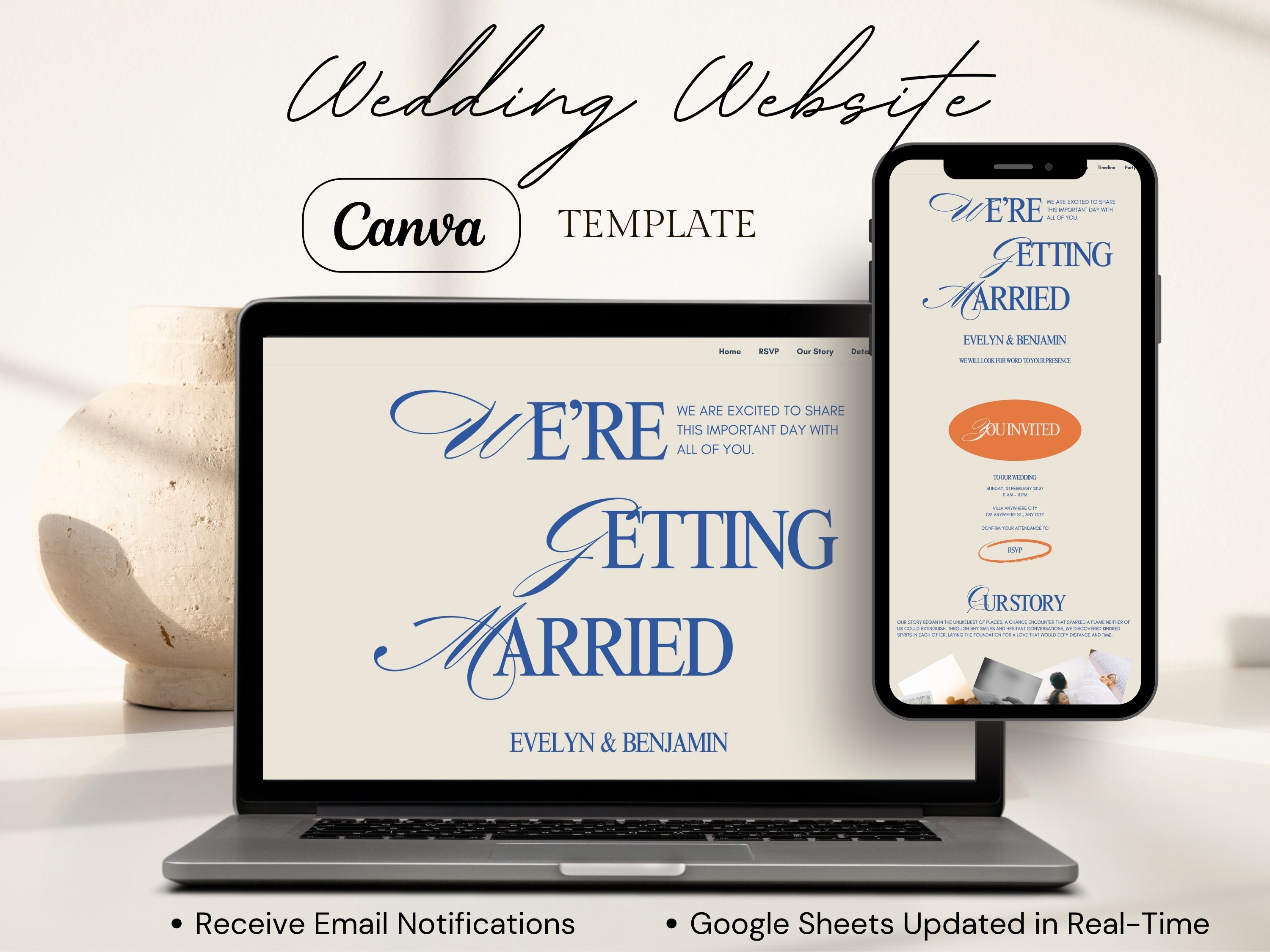 Modern Canva Wedding Website Template, Digital Invitation, Canva ...