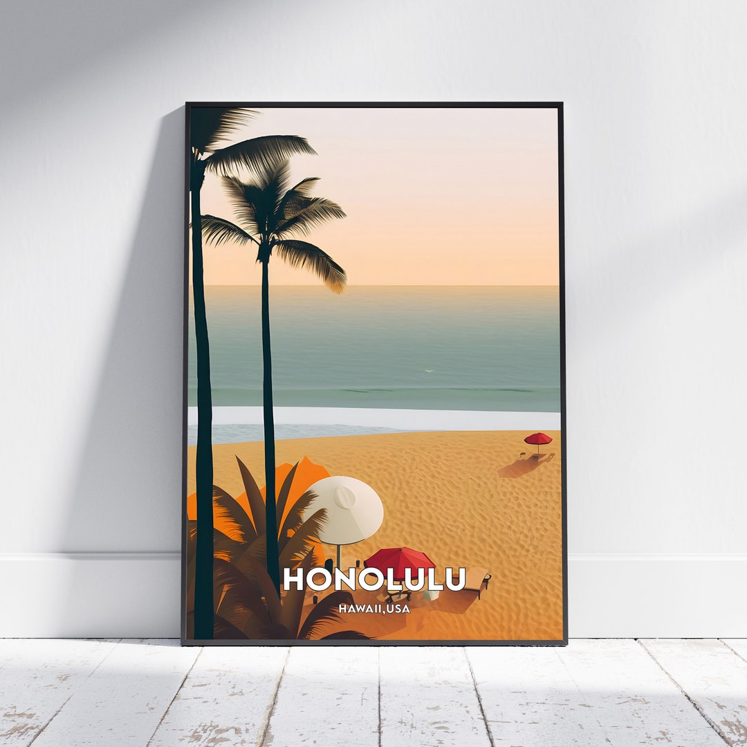 Honolulu City Print, Honolulu Travel Poster, Hawaii Travel Gift ...