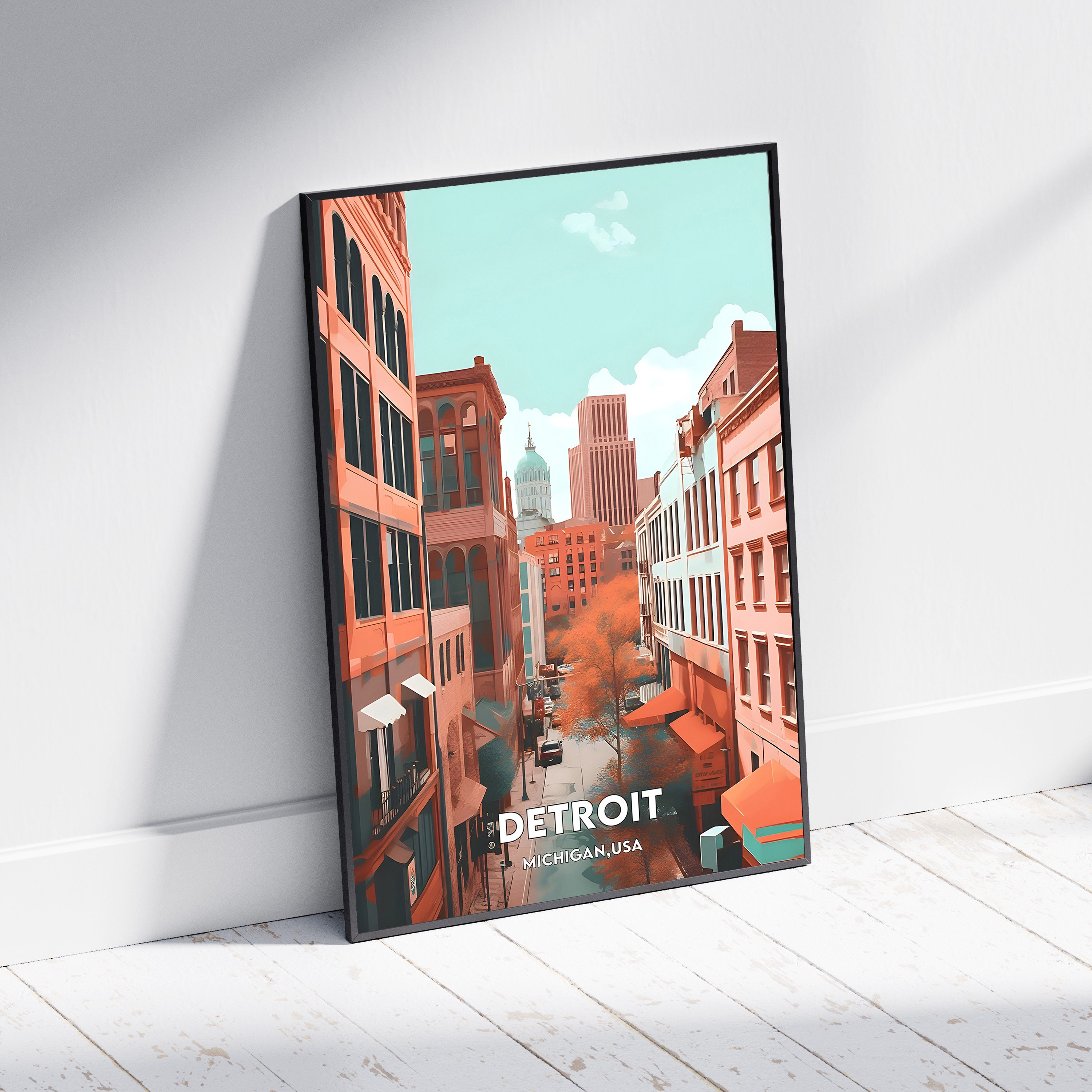 Detroit City Print, Detroit Travel Poster, Michigan Travel Gift ...