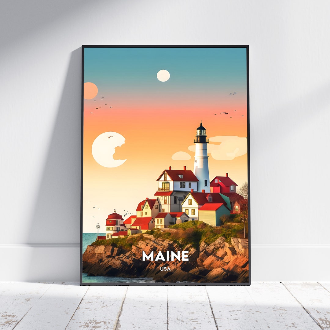 Maine City Print, Maine Travel Poster, Usa Travel Gift, Maine Wall Art ...