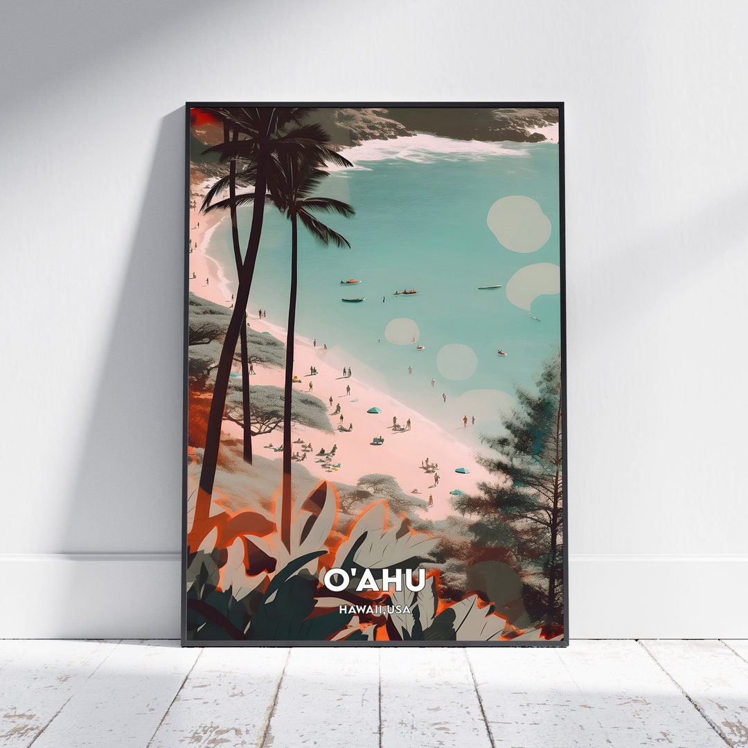 Oahu City Print, Oahu Travel Poster, Hawaii Travel Gift, Oahu Wall Art ...